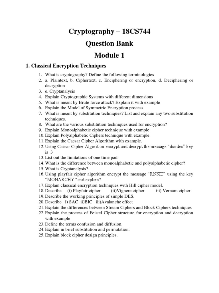 Crypto QB Module 1, 2 | Download Free PDF | Cryptography | Cipher