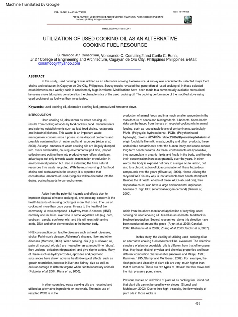 Utilization of Used Cooking Oil As An Alternative, Arpn 2017 | PDF | Vegetable Oil | Kerosene