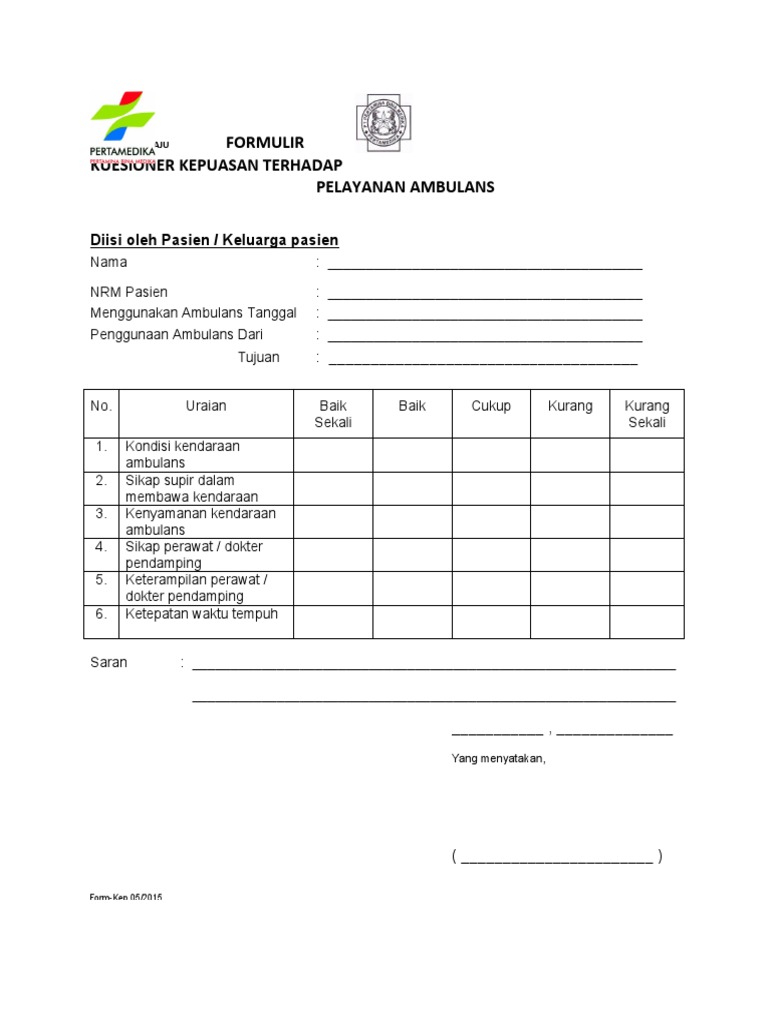 APK - Form Kuesioner Kepuasan Pengguna Ambulans | PDF