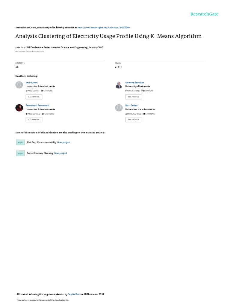 Analysis Clustering of Electricity Usage Profile U | PDF | Cluster Analysis | Applied Mathematics