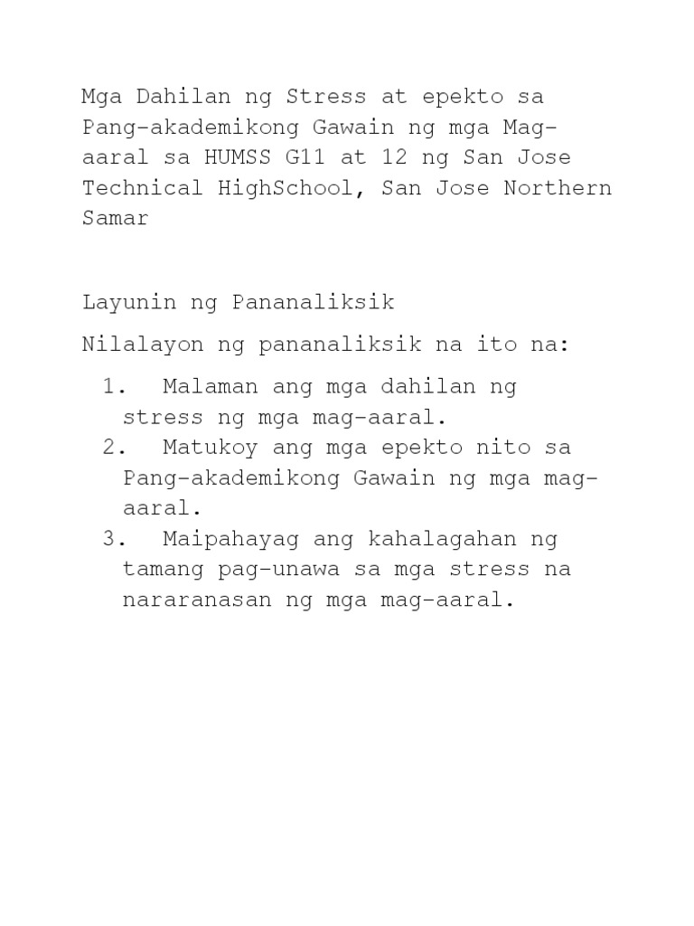 Mga Dahilan NG Stress at Epekto Sa Pang | PDF