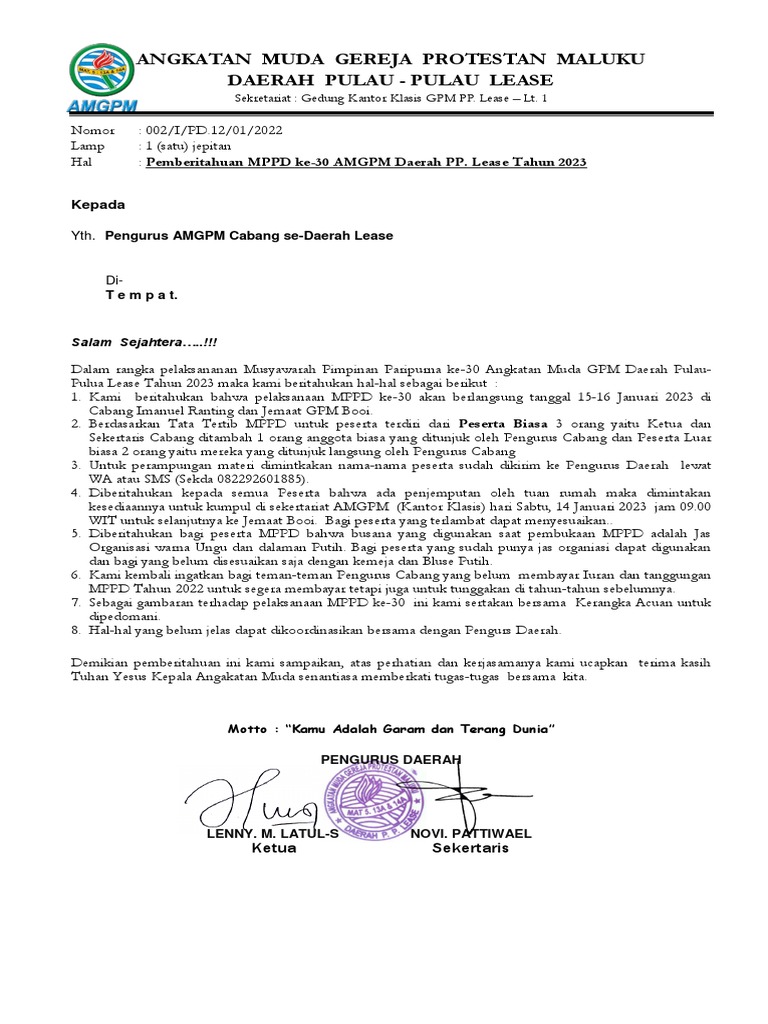 Surat Daerah Pemberitahuan MPPD 2023 | PDF