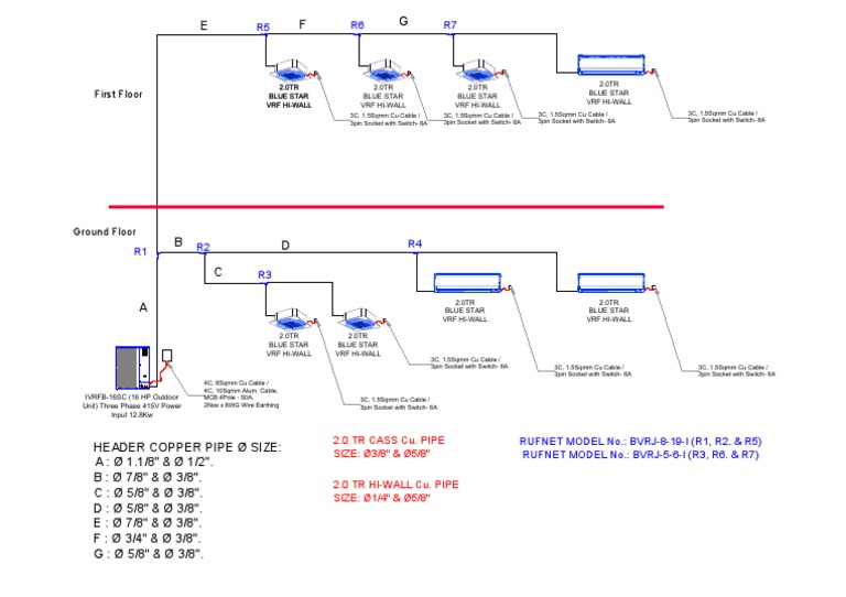 16 HP VRF Piping Layout | PDF | Power Engineering | Building Engineering