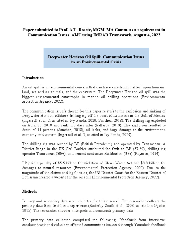 Deepwater Horizon Oil Spill: PR Failures | PDF | Deepwater Horizon ...