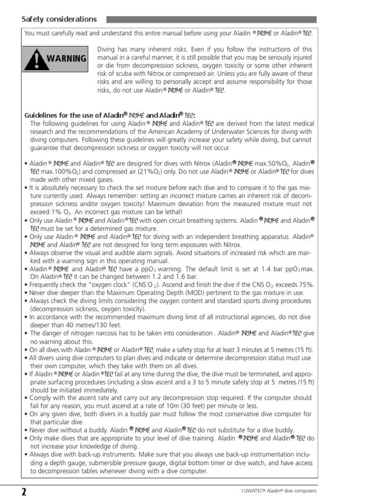 Manual Uwatec Aladin Prime (48 Páginas) | PDF | Scuba Diving ...