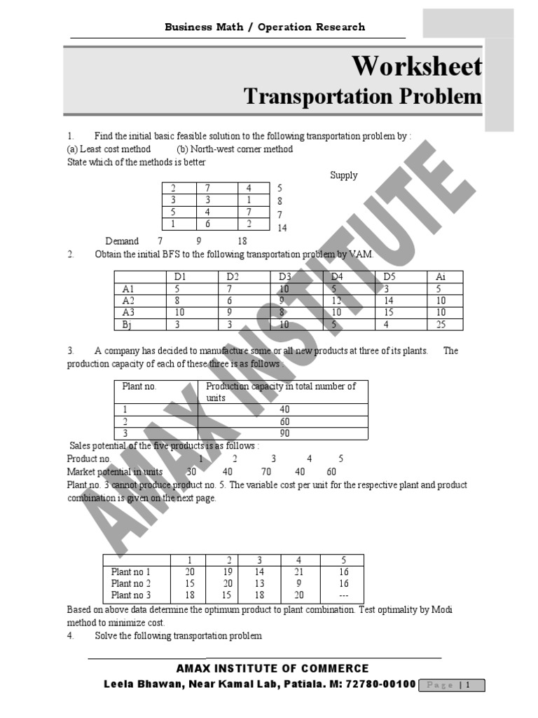 Worksheet Transportation 26693164 | PDF | Algorithms | Applied Mathematics