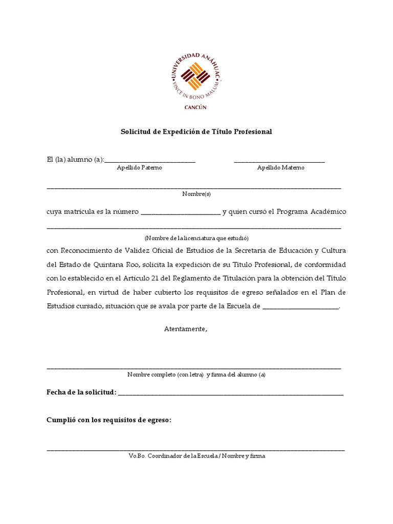 Formato Solicitud de Expedicion de Titulo | PDF