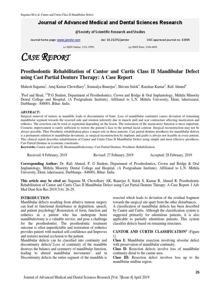Cantor and Curtis Classification | PDF | Dentures | Prosthodontics