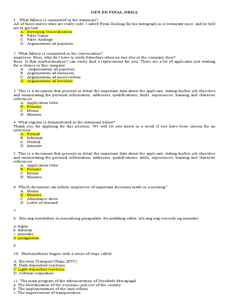 Gen Ed Final Drill Edited | PDF | Beauty | Photosynthesis
