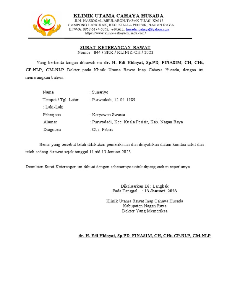 Surat Keterangan Sakit Dr. Edi Hidayat | PDF