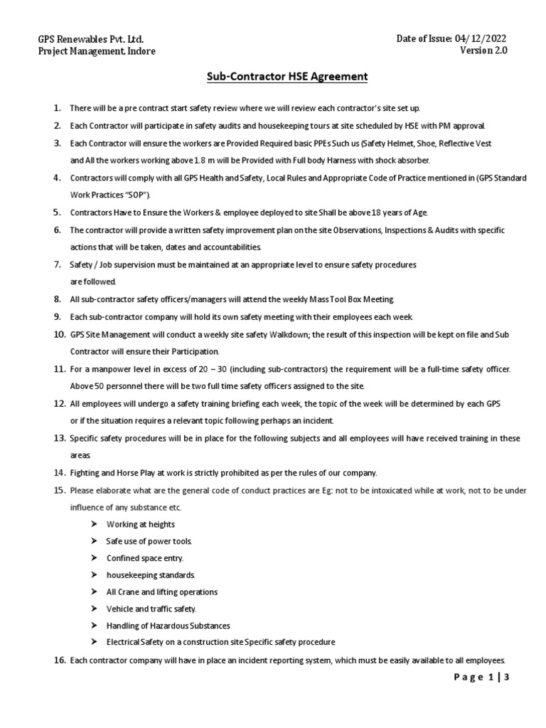 Subcontractor Safety Vioaltion Policy and Procedures | PDF | Safety | Employment