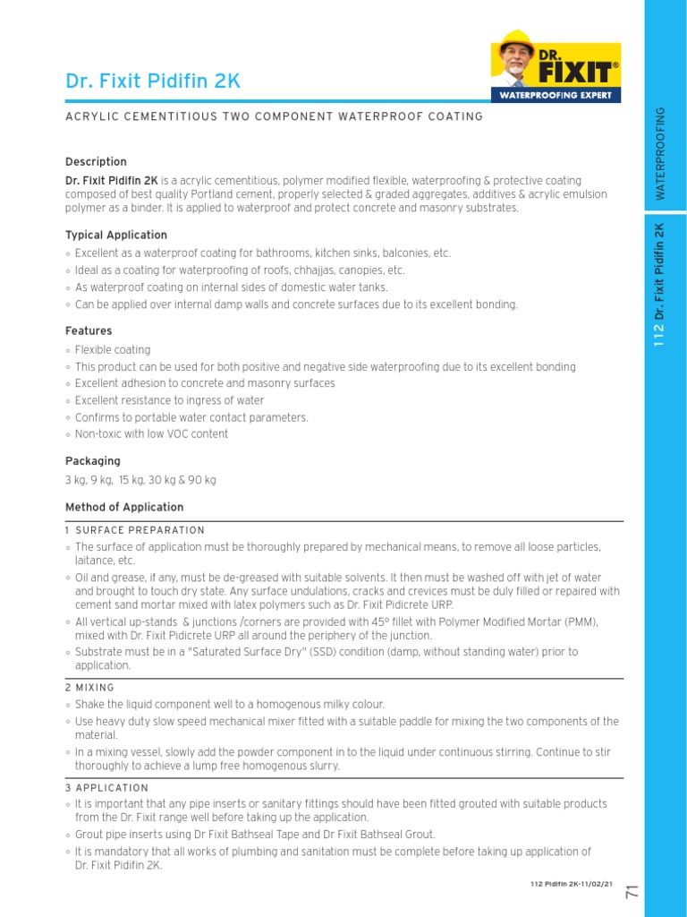 112 Dr Fixit Pidifin 2k Pdf Concrete Acrylic Paint