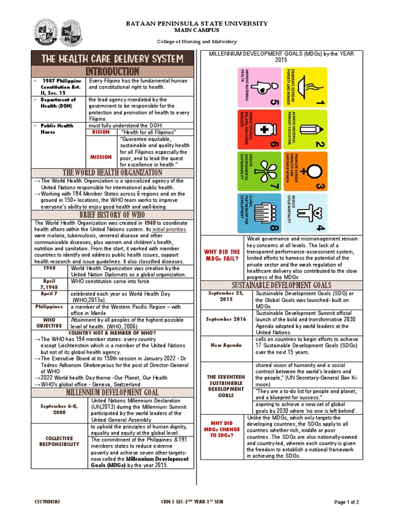 CHN1 Lec-Health Care Delivery System | PDF | Millennium Development ...