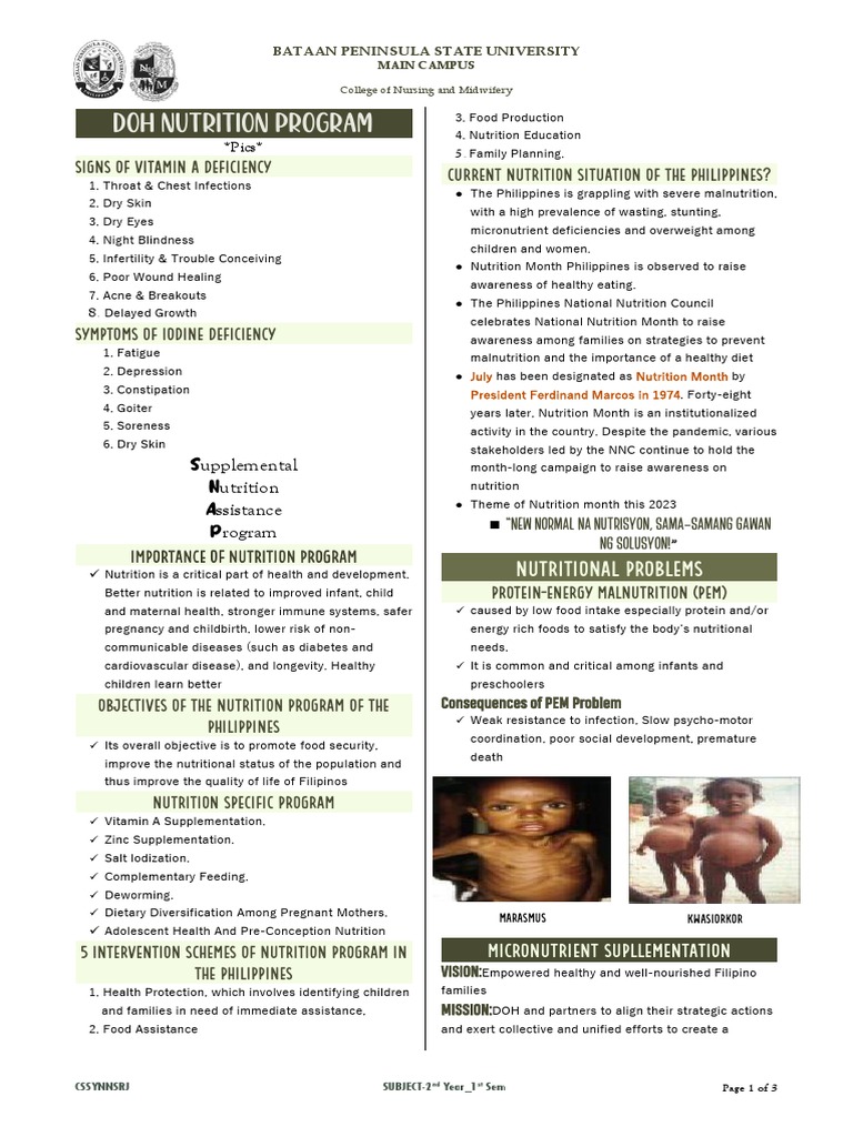 CHN1 LEC - DOH Nutritional Program | PDF | Micronutrient | Vitamin A