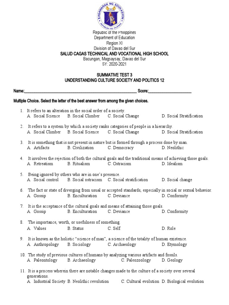 CSS 9-Summative TEST 3 | PDF | Homo | Human