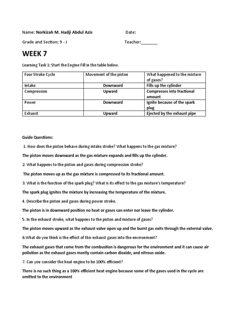 Learning Tasks Q4 WEEK 7-8 | PDF | Internal Combustion Engine | Piston