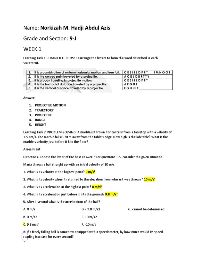 Grade 9 Science: Projectile Motion Concepts | PDF | Teaching Methods ...