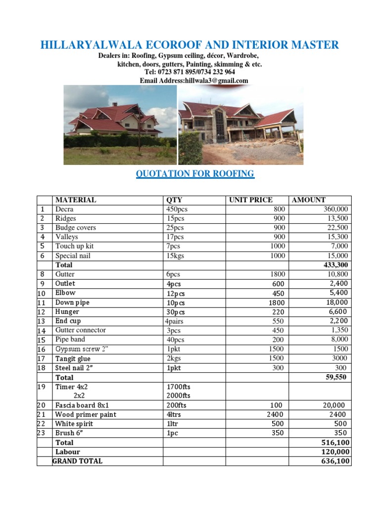 Roofing Quotation | PDF | Architectural Elements | Materials