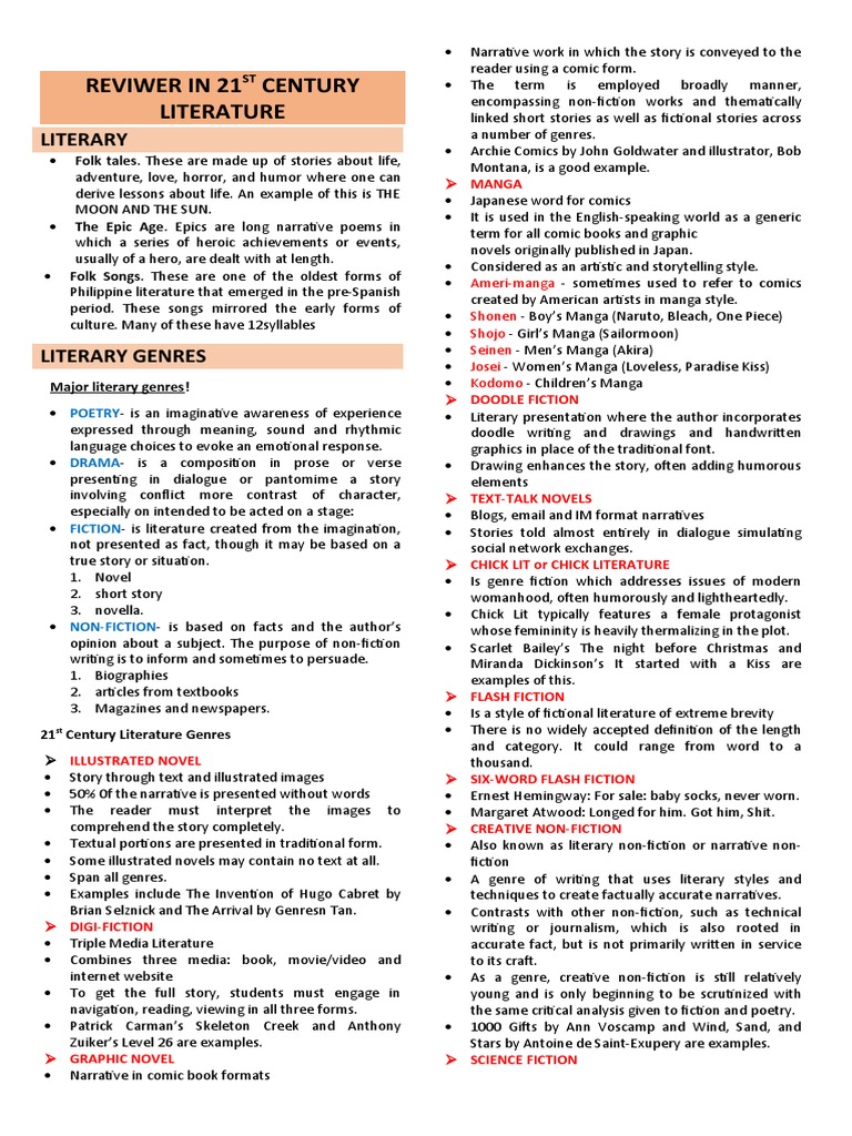 REVIEWER IN 21st Century Literature | PDF | Narration | Manga