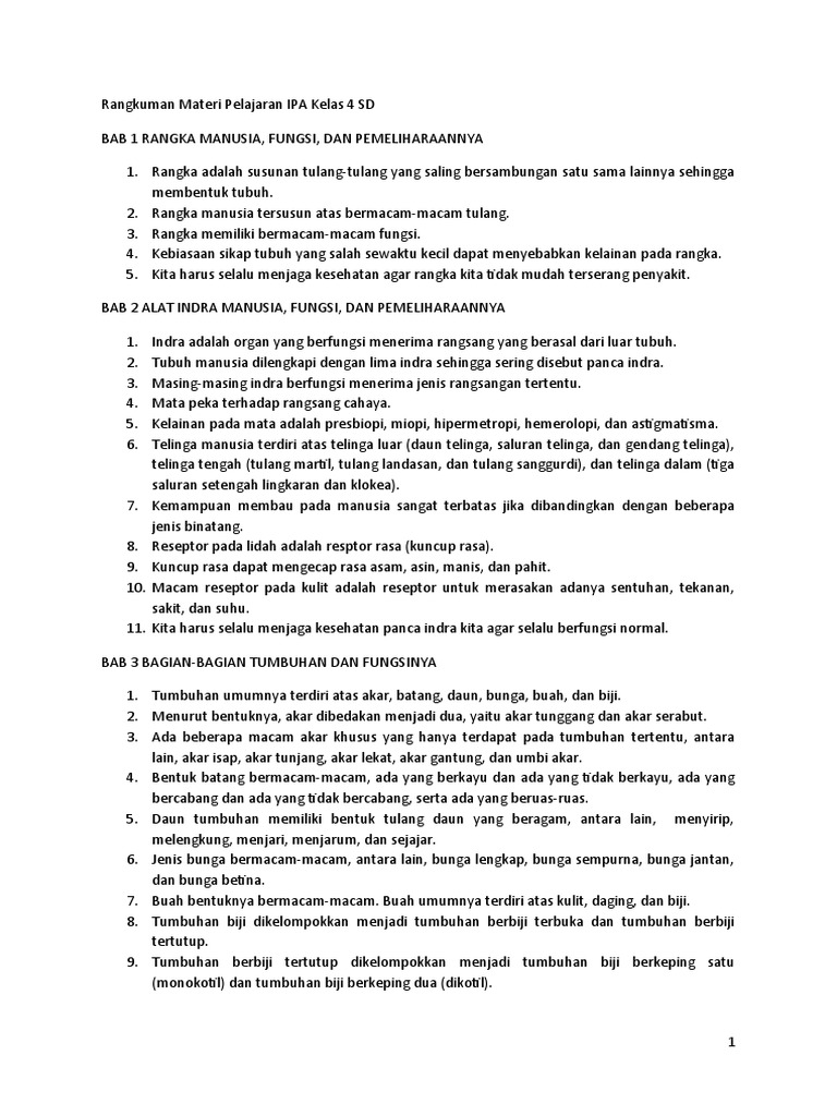 Rangkuman Materi Pelajaran IPA Kelas 4 SD | PDF