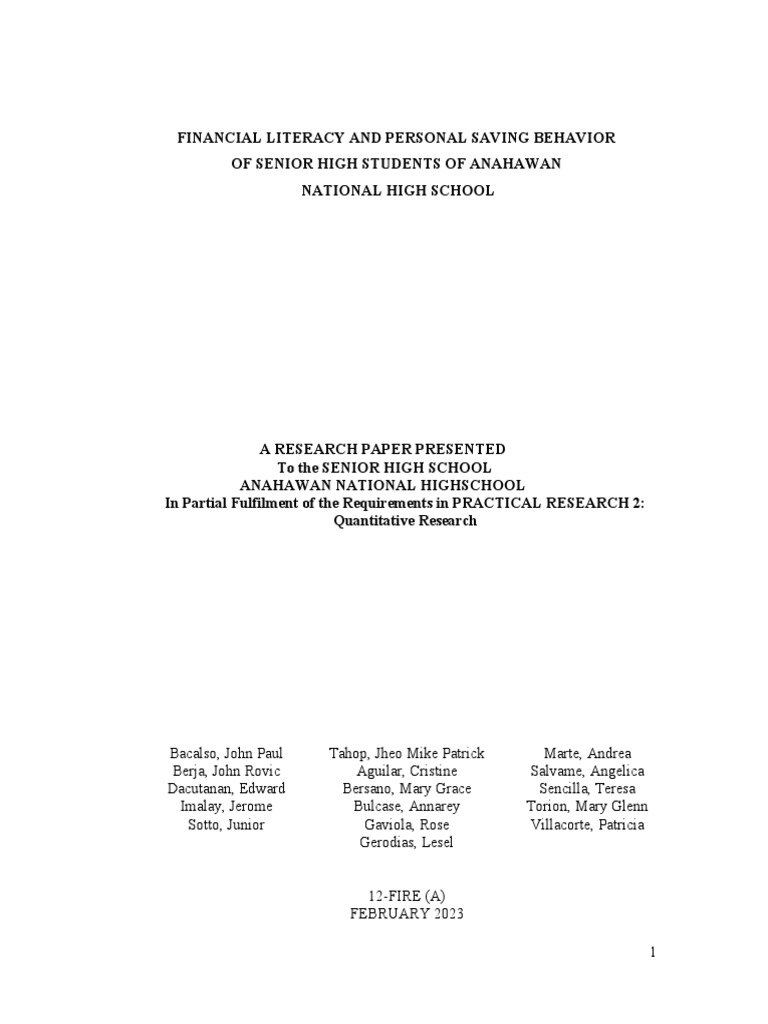 Financial Literacy and Personal Saving Behavior | PDF | Survey Methodology | Financial Literacy