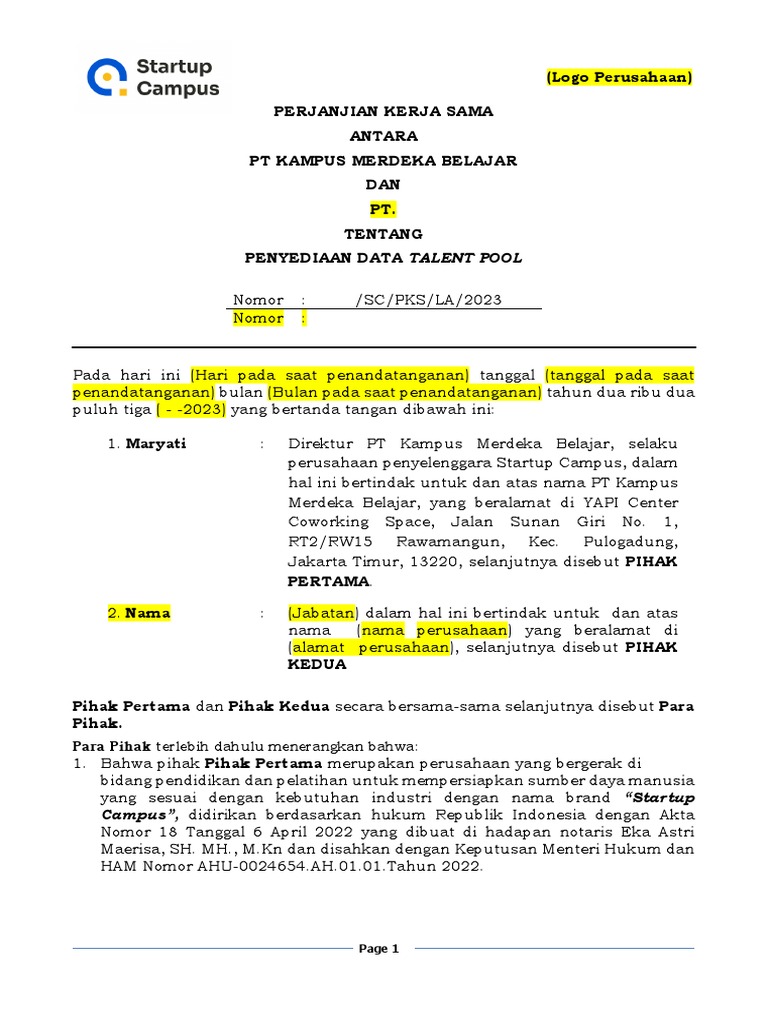 Draft PKS Startup Campus PT | PDF