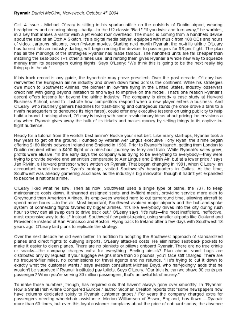 Ryanair Case | PDF | Southwest Airlines | Airlines