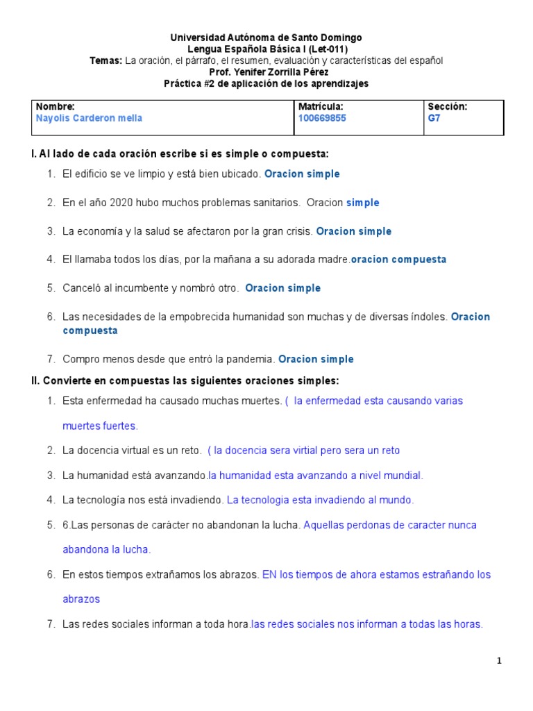 Práctica de Oraciones en Español | PDF | Dialecto | Lengua española