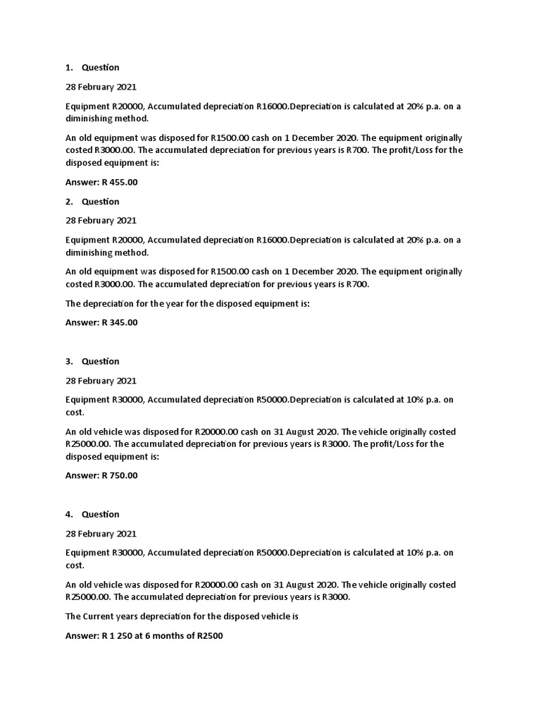 Examples of Test Questions | PDF | Depreciation | Debits And Credits
