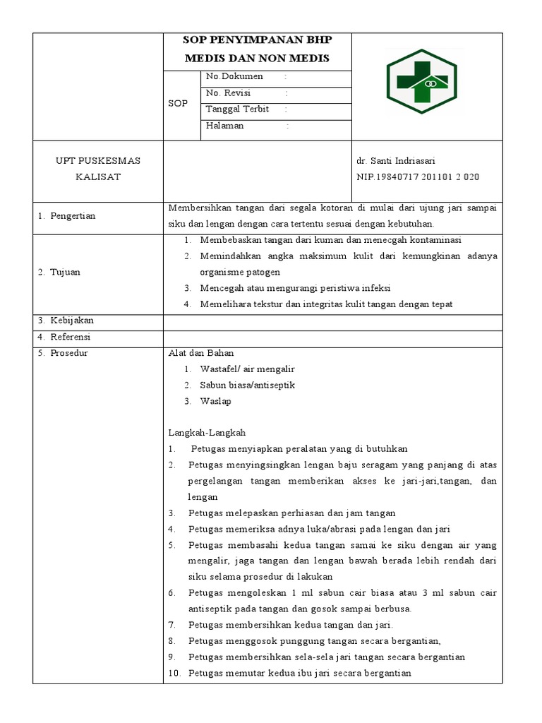 Sop Penyimpanan BHP Medis Dan Non Medis | PDF | Ilmu Sosial | Kesehatan Holistik