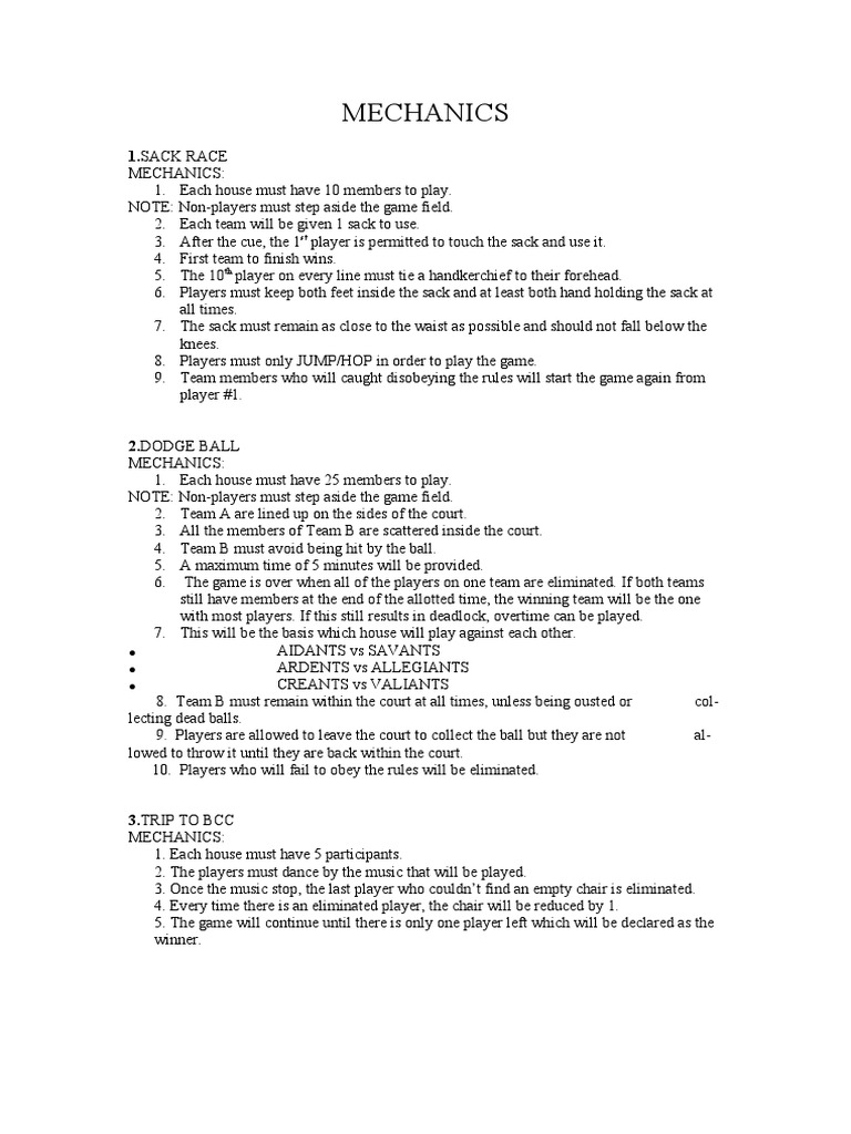 Game Mechanics for Team Competitions | PDF | Athletic Sports | Games Of ...