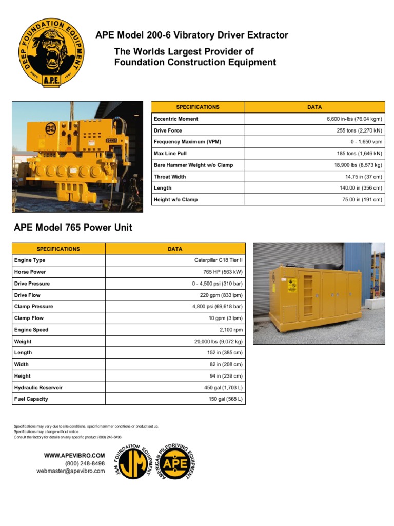 APE Model 200-6 Vibro | PDF | Manufactured Goods | Mechanical Engineering