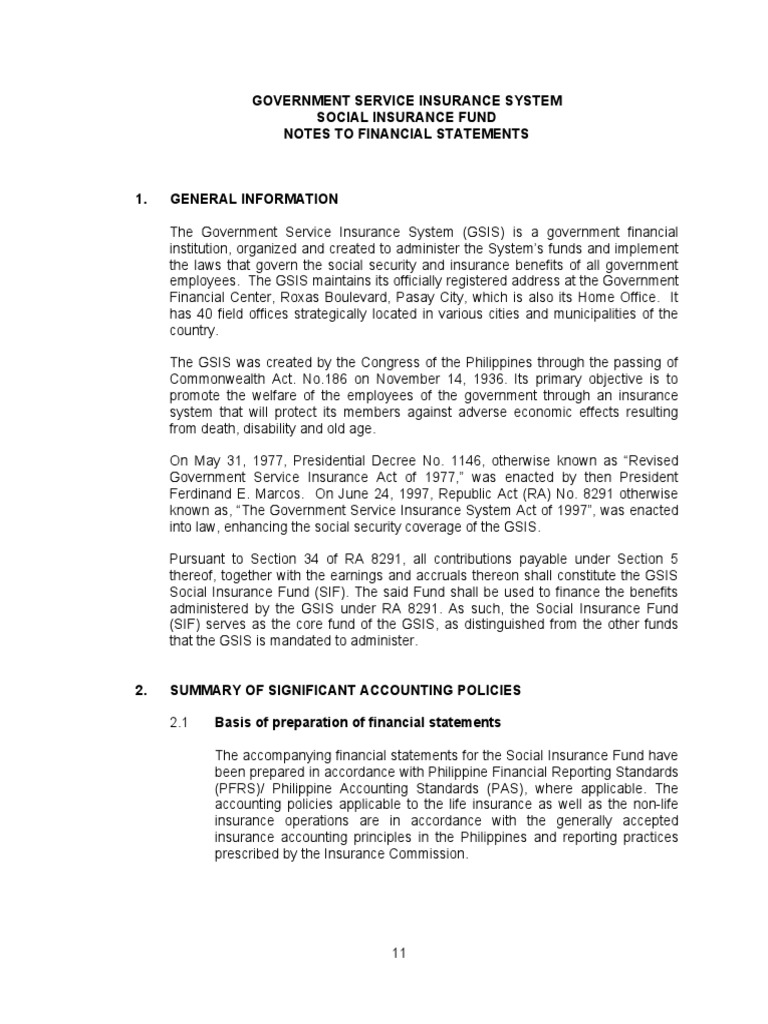 GSIS SIF Notes - To - FS 2006 | PDF | Depreciation | Fair Value