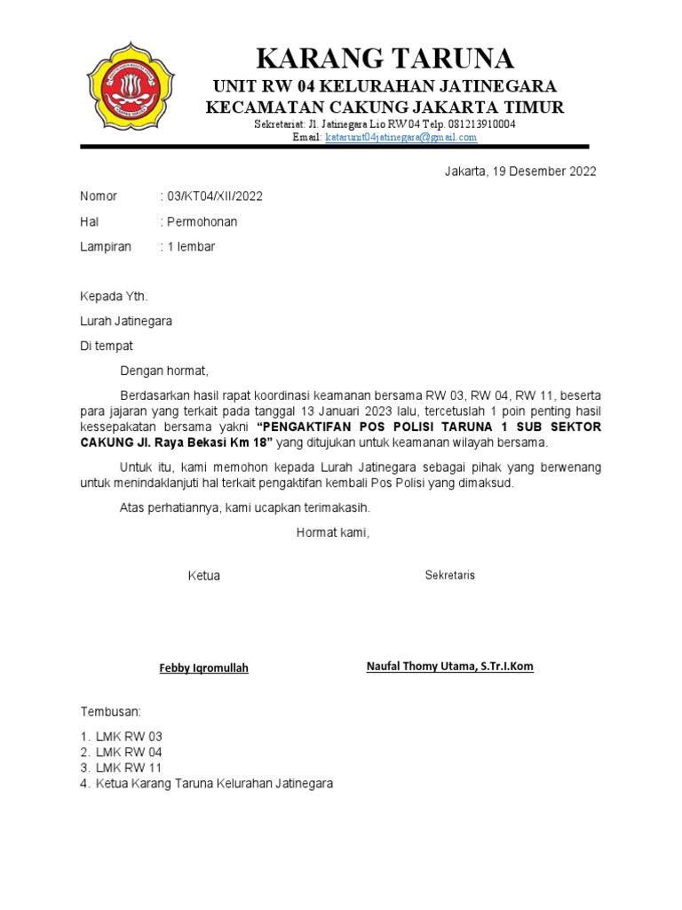 Surat Permohonan Lurah | PDF