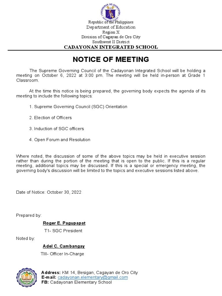 Notice of Meeting 1 | PDF | Government