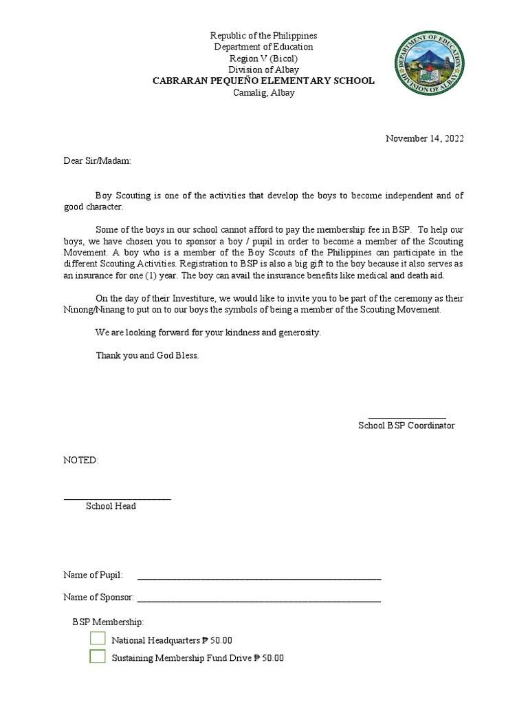 BSP Reg Letter To Sponsors | PDF