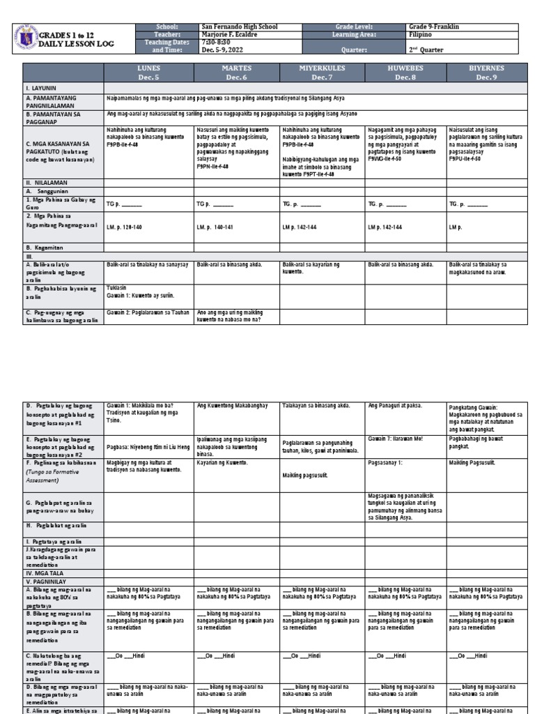 Q2 DLL Filipino 9 Week 5 | PDF