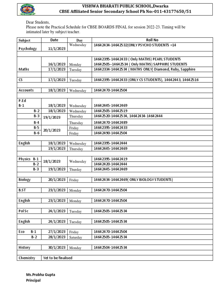 Date Sheet Cbse Board | PDF