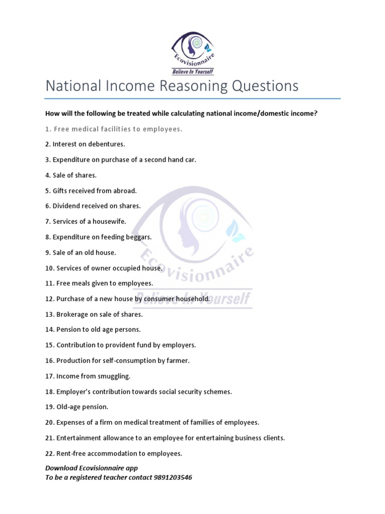 National Income Reasoning Questions | PDF | Employment | Taxes