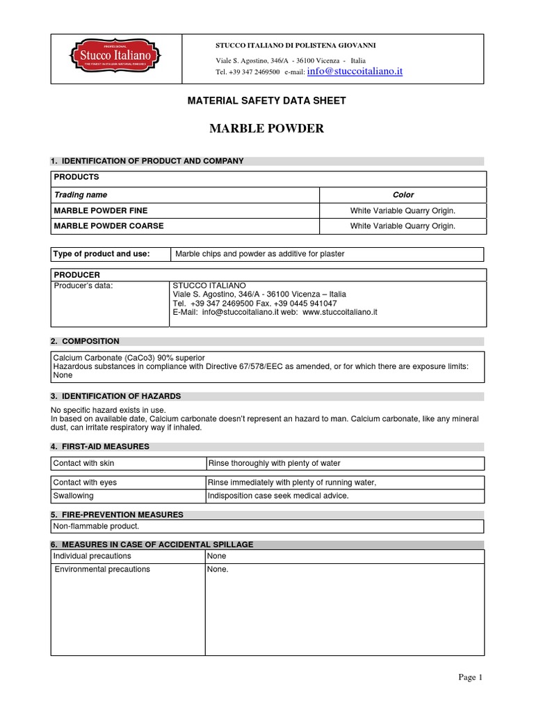 MSDS - Marble Powder en | PDF | Marble | Nature
