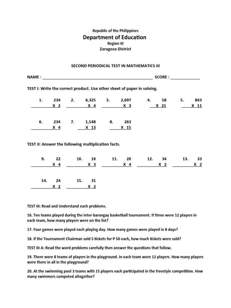 2nd Periodical Test Math | PDF | Mathematics