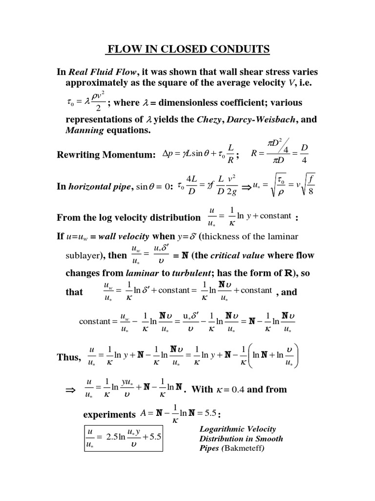 Closed Conduit Flow | PDF | Fluid Dynamics | Chemical Engineering