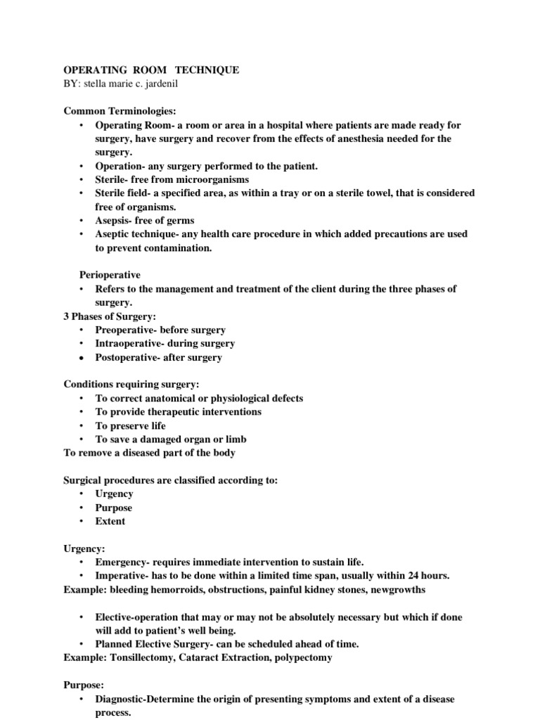 Operating Room Technique Word | PDF | Surgery | Anesthesia