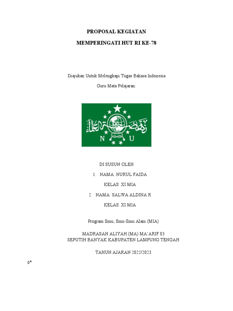 Contoh Tampilan Awal Proposal | PDF