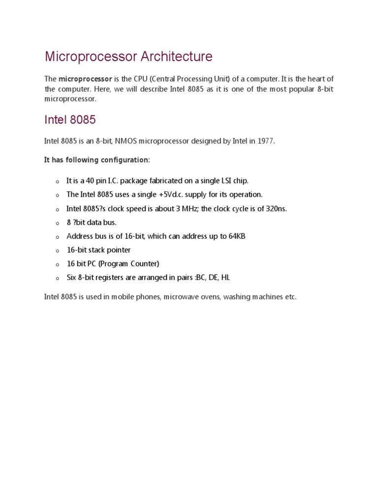 An In-Depth Look at the Architecture and Components of the Popular Intel 8085 8-bit ...