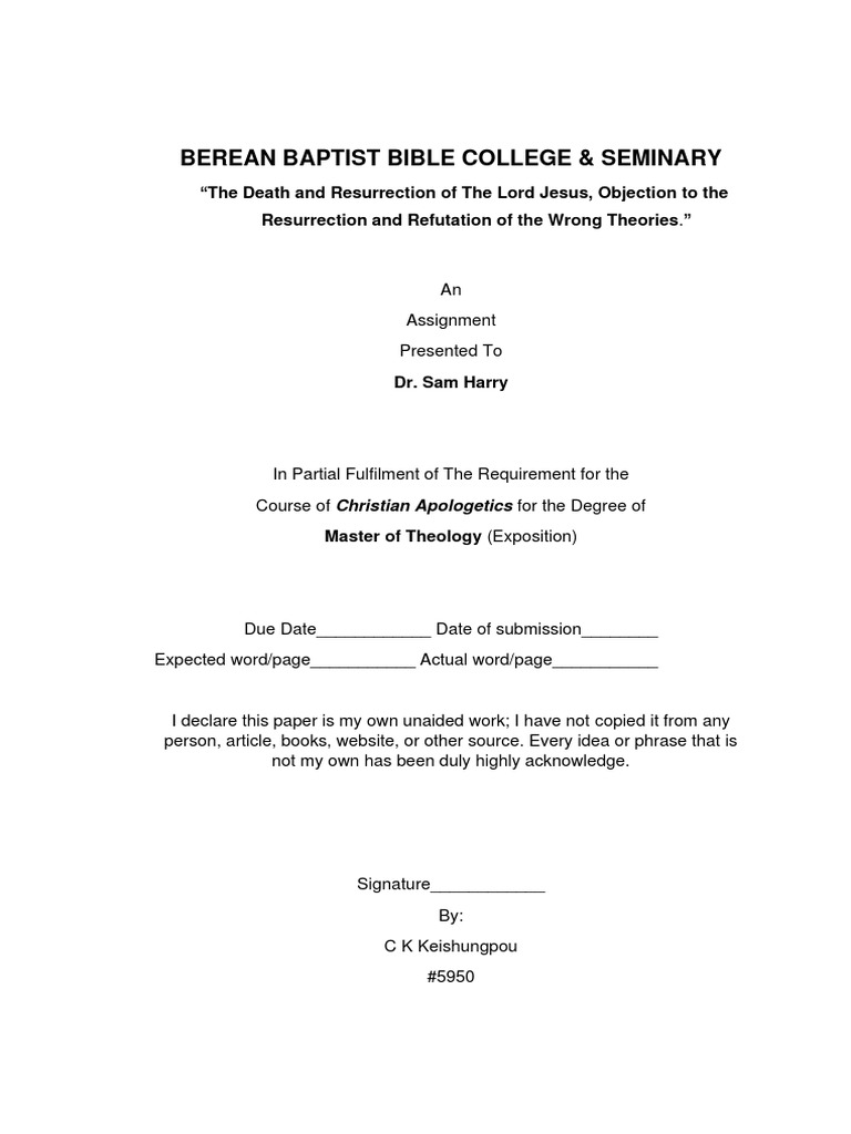 Apologetics Assignment @bungbung | PDF | Resurrection Of Jesus | Jesus