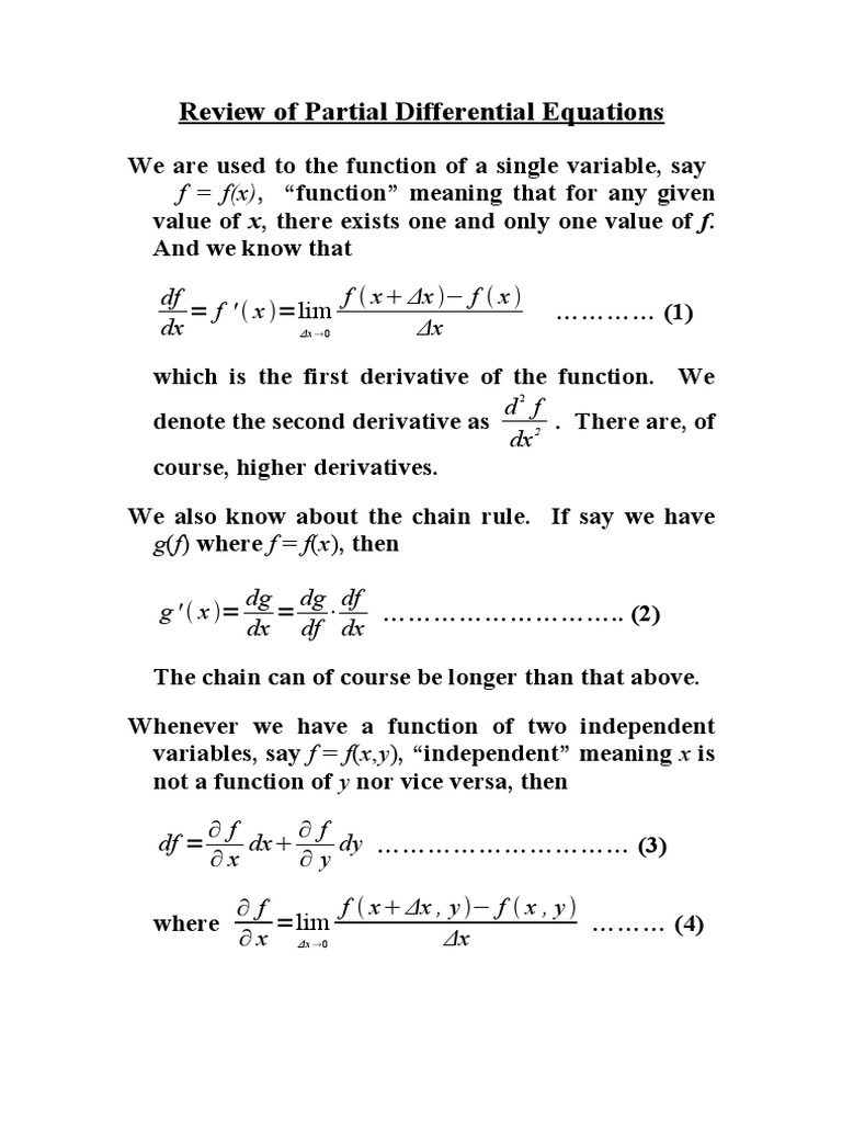 Review of Partial Differential Equations | PDF | Derivative ... Review of Partial Differential Equations | PDF | Derivative ...