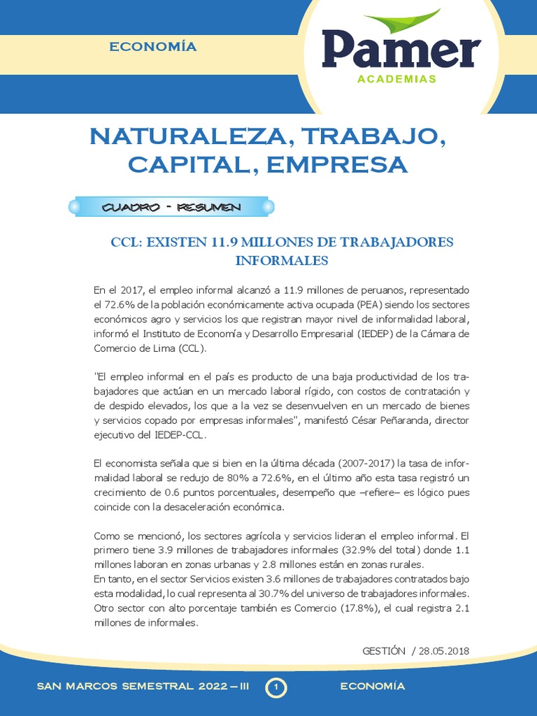 ECONOMÍA - S7 - Naturaleza, Trabajo, Capital, Empresa | PDF | Salario ...