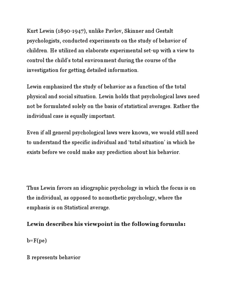 Lewin's Field Theory of Learning | PDF