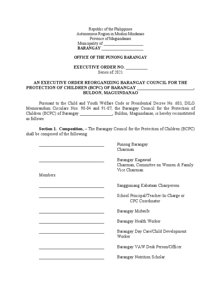 BCPC Executive Order | PDF | Child Abuse | Interpersonal Relationships
